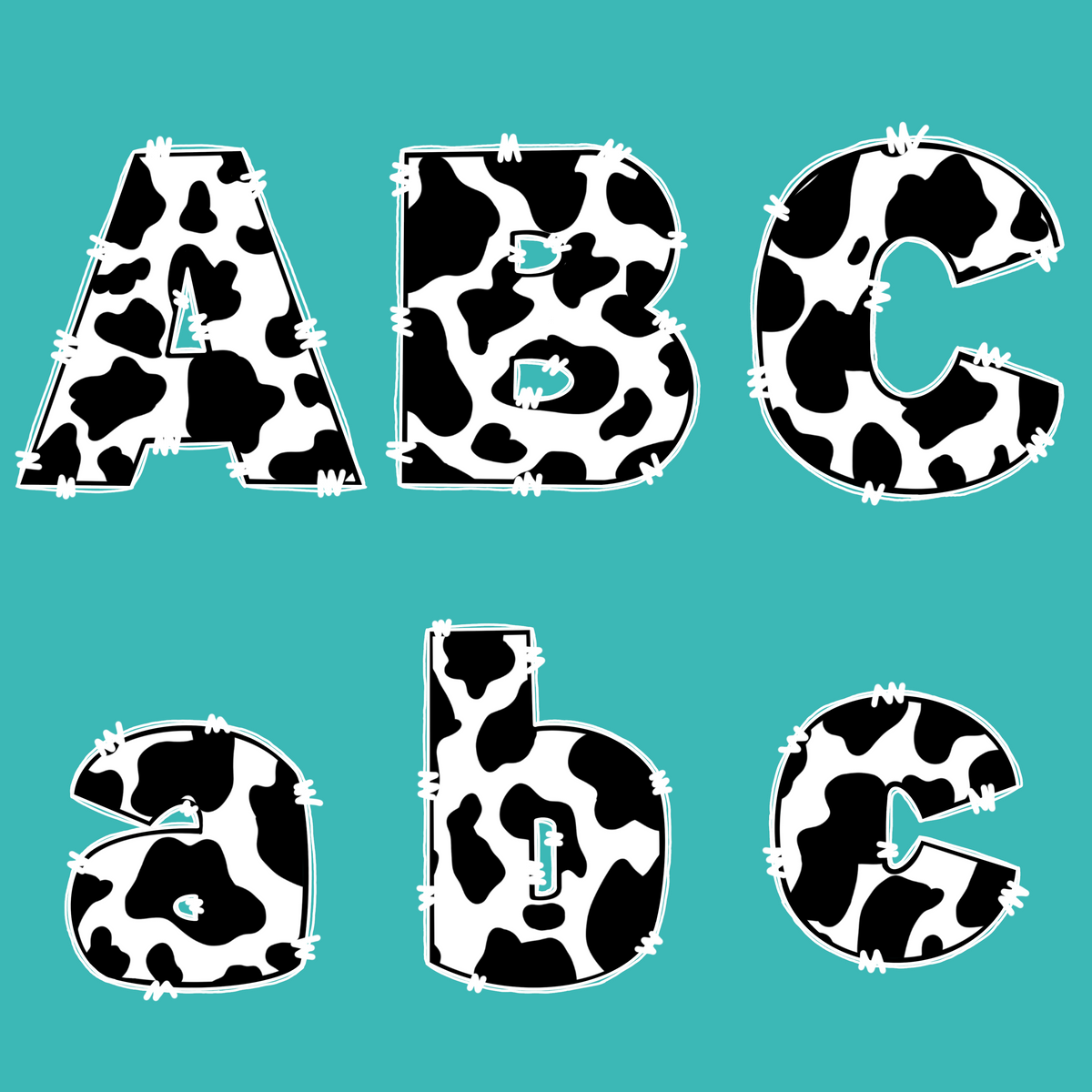 Black and White Cow Print Doodle Letter DTF Print – Crawford Country Store